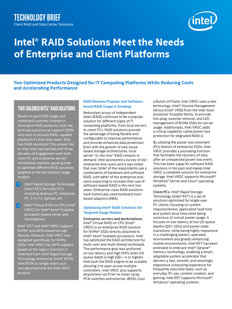 Client Raid and DC Raid Solutions Technology Brief | PDF | Solid State ...