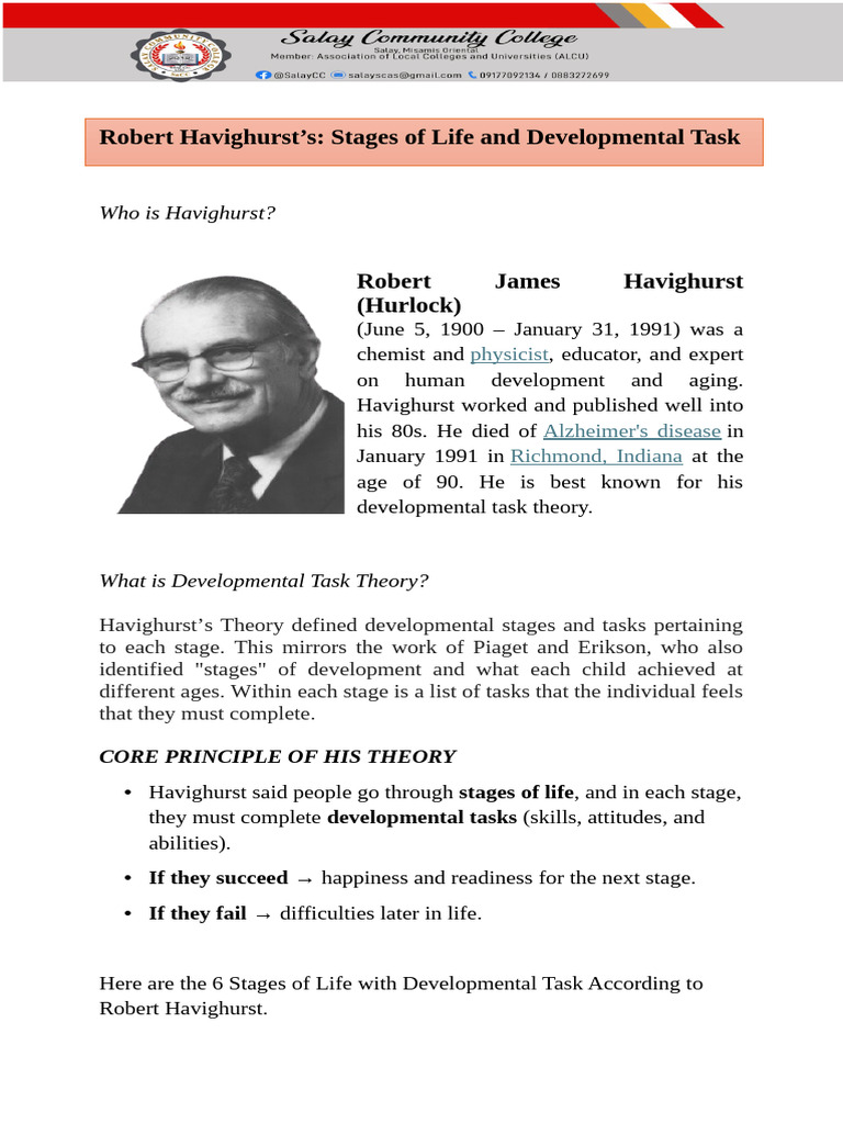 Havighurst's Developmental Task Theory | PDF | Developmental Psychology ...