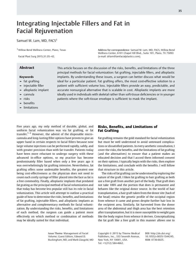 Facial Volumization: Fillers vs. Fat Grafting | PDF | Surgery