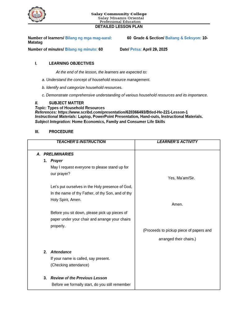 Detailed Lesson Plan Revised | PDF | Lesson Plan | Learning