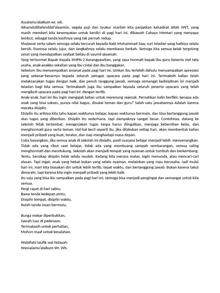 Amanat Disiplin untuk Siswa SMP | PDF