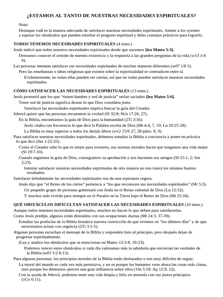 ¿Estamos Al Tanto de Nuestras Necesidades Espirituales?: Nota | PDF ...