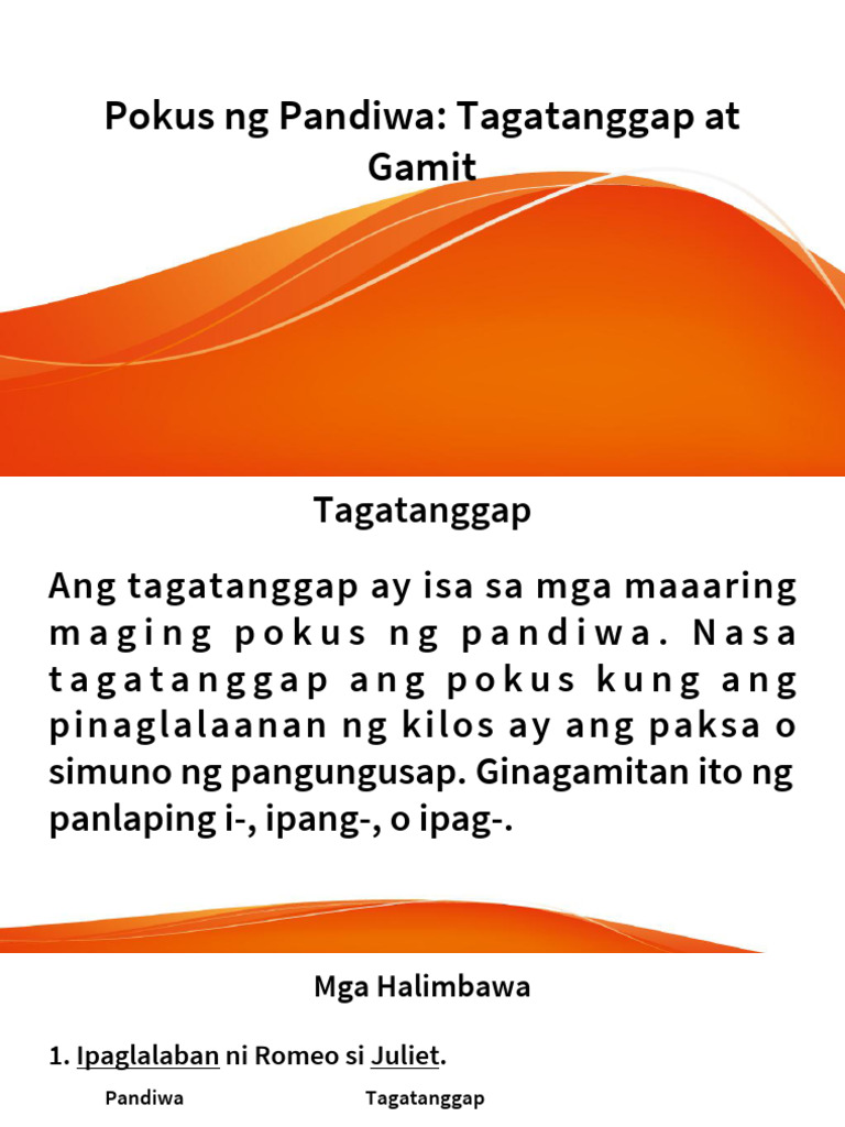 Pokus NG Pandiwa (Tagatanggap at Gamit) | PDF