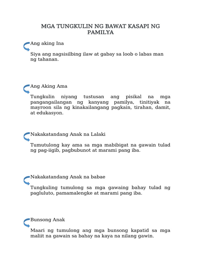 Mga Katungkulan NG Bawat Pamilyadocx | PDF