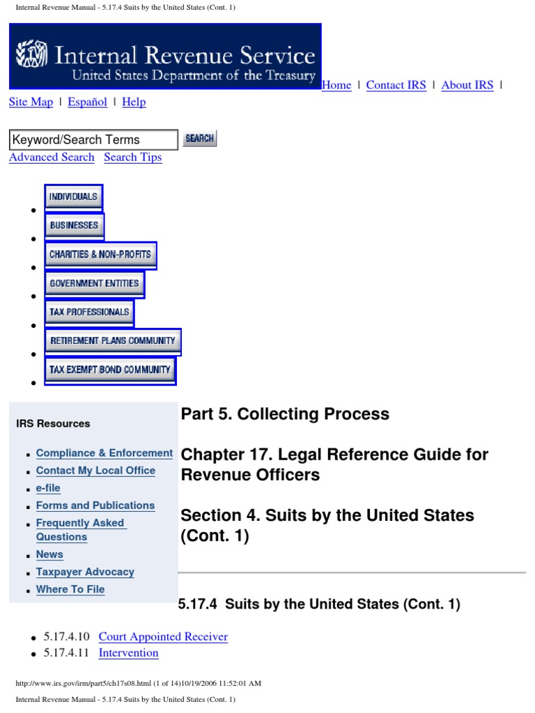 LEVY Irs - Gov Irm Part5 Ch17s08 | PDF | Lawsuit | Internal Revenue Service