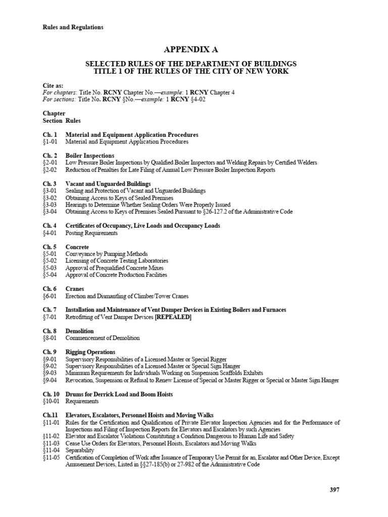 Selected Rules of The Department of Buildings Title 1 of The Rules of ...