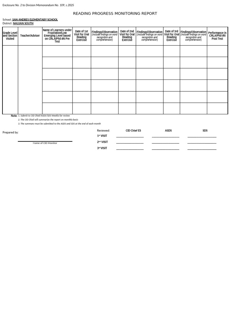 Reading Progress Monitoring Report | PDF