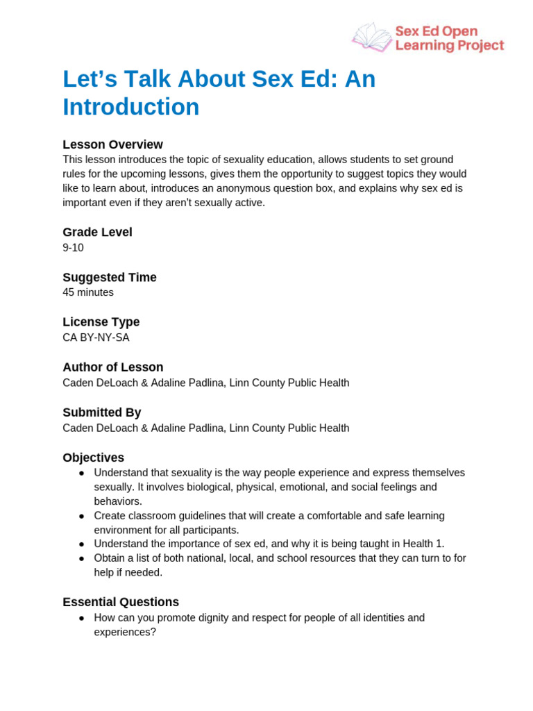 UPDATED Lets Talk About Sex Ed An Introduction DKzYA7H 2 | PDF | Sex ...
