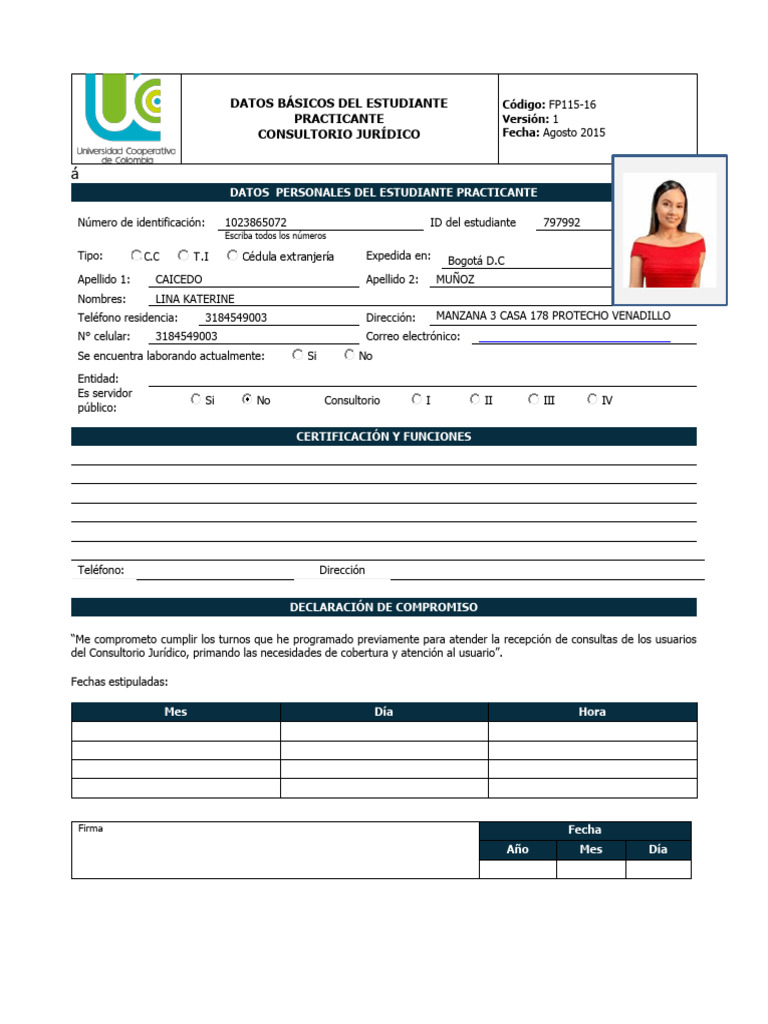 Datos del Estudiante Practicante Jurídico | PDF