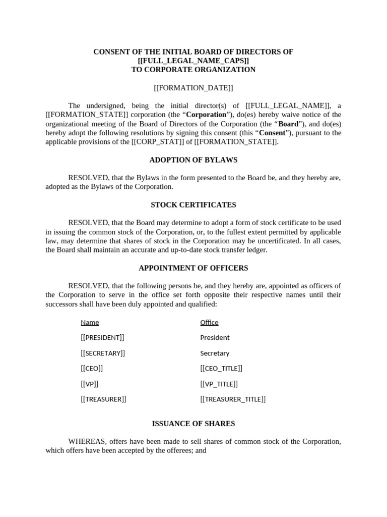 Initial Board Consent for Corporation Setup | PDF | Share (Finance) | Banks