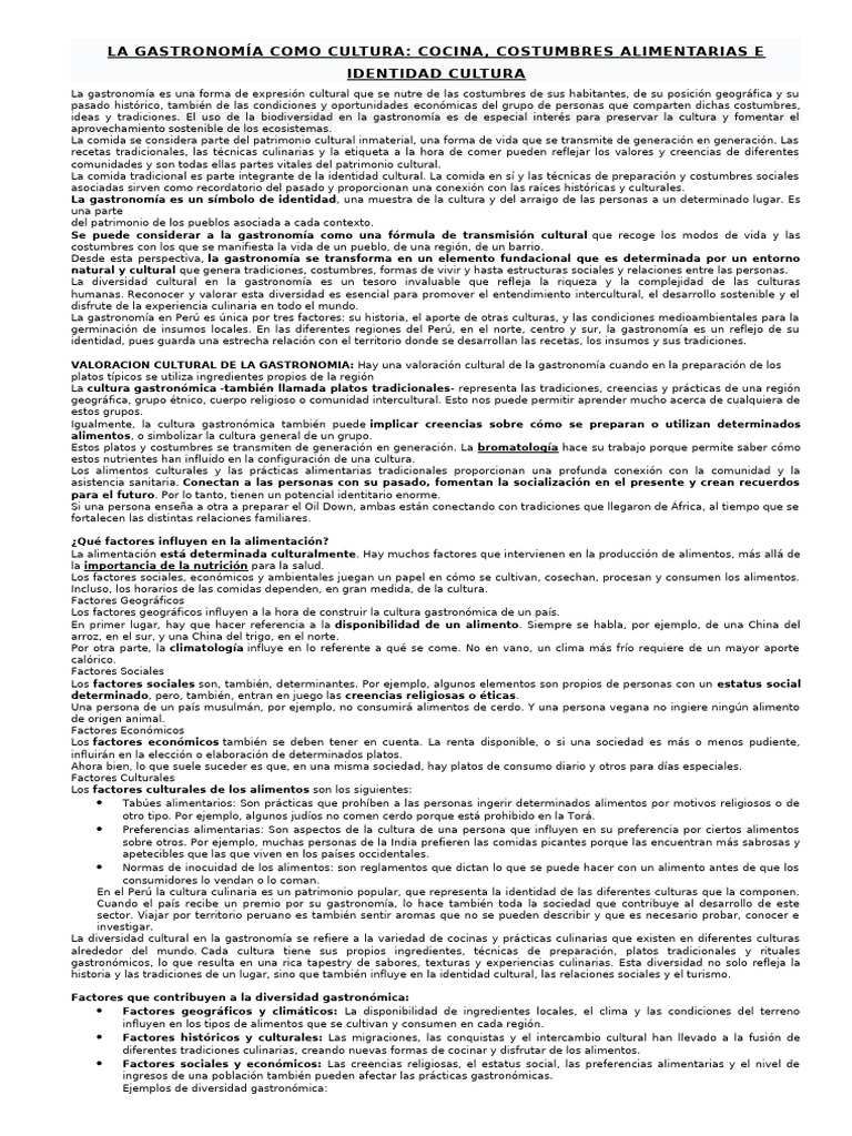 Gastronomía y Cultura: Identidad y Tradición | PDF | Alimentos ...