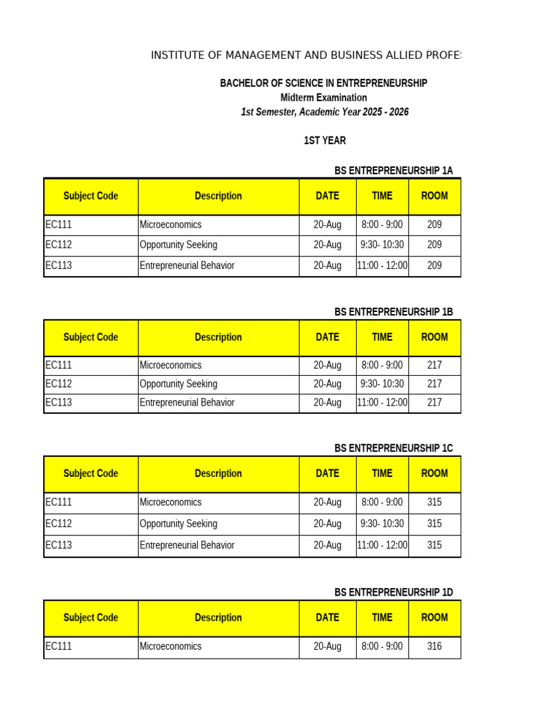 BS Entrepreneurship Midterm Schedule | PDF | Entrepreneurship | Economics