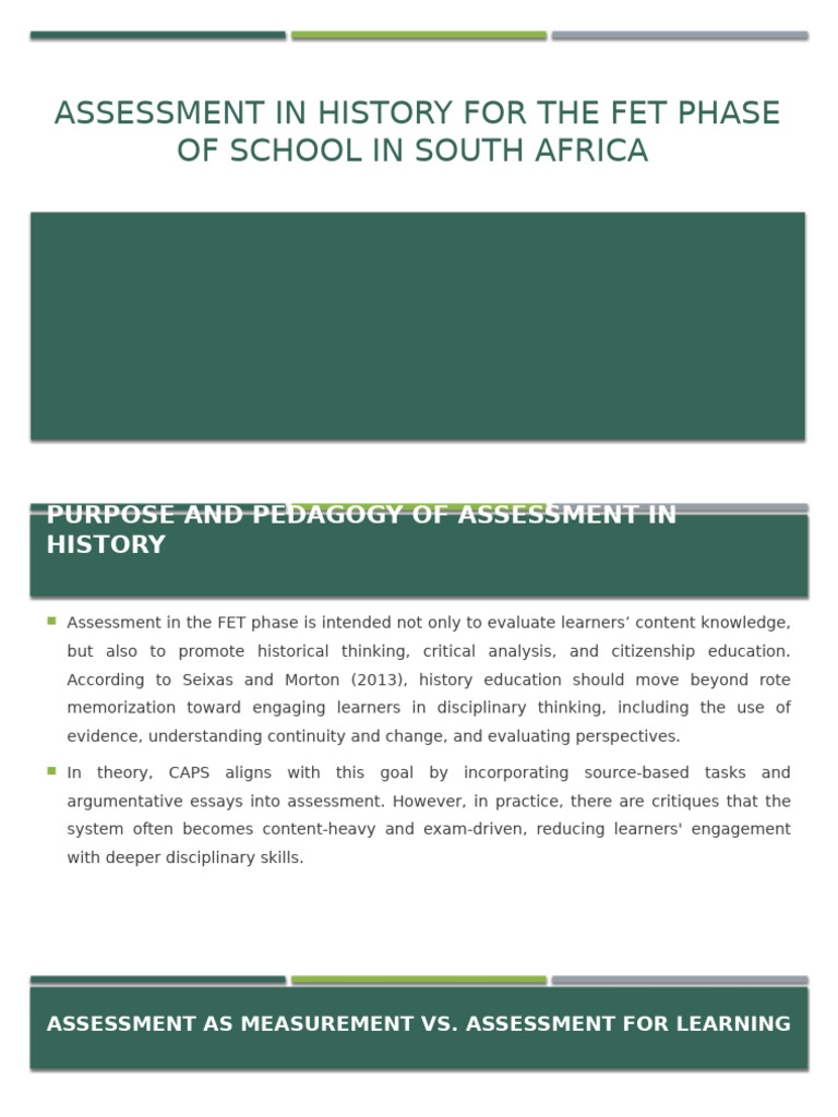 Assessment in History For The FET Phase of | PDF | Educational ...