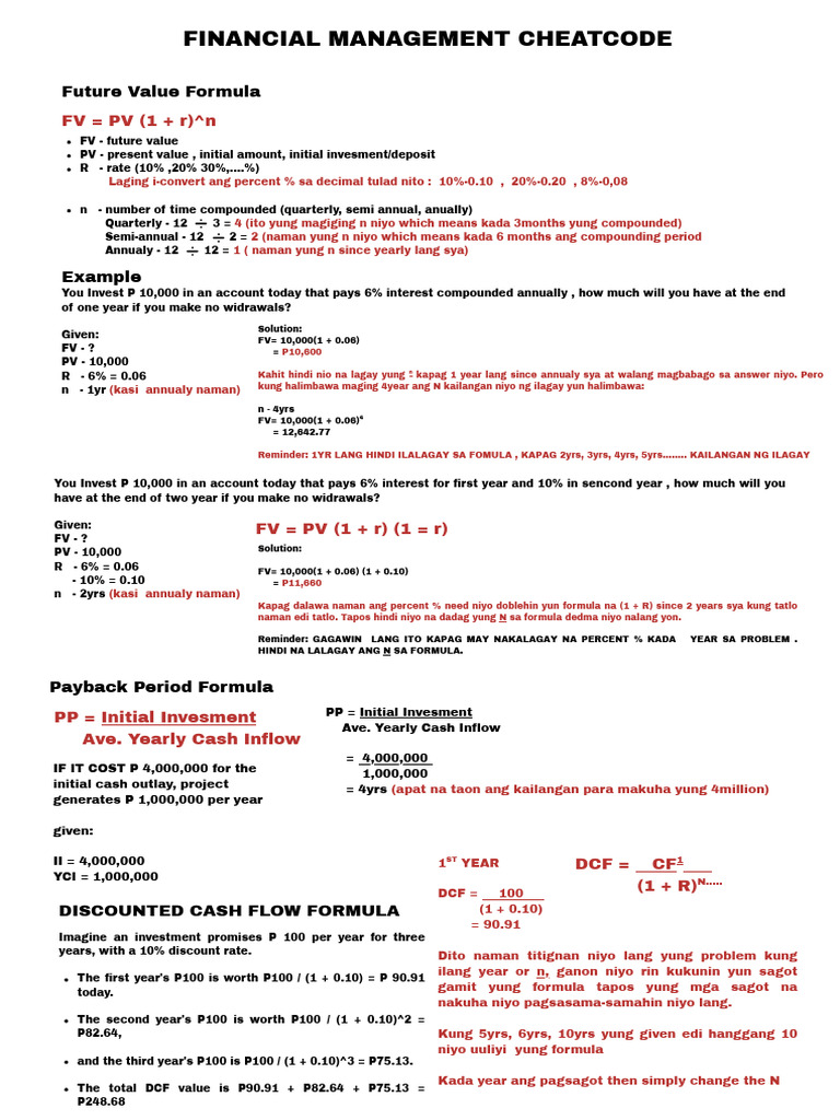 Financial Management Formulas Guide | PDF | Financial Accounting ...