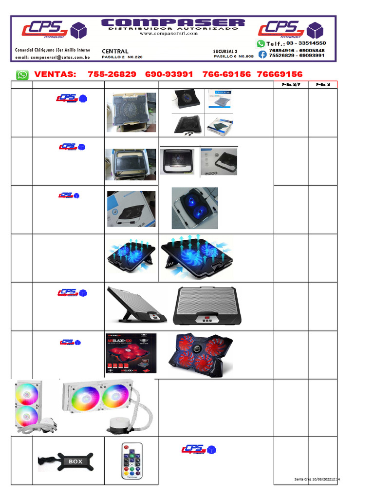 Lista de Coolers y Accesorios Informáticos | PDF | Unidad de estado ...
