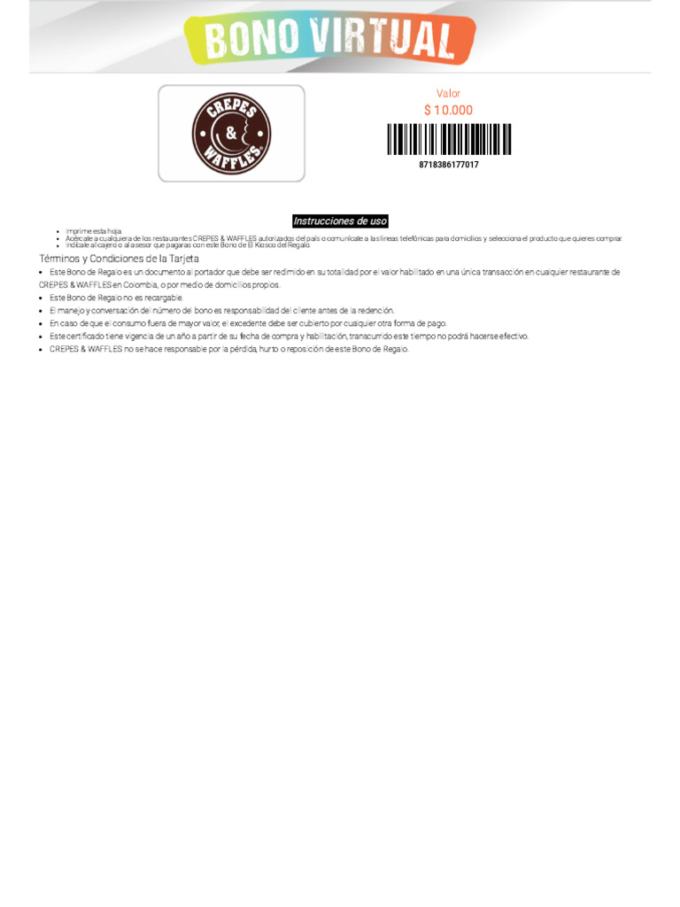 Bono de Regalo CREPES & WAFFLES | PDF