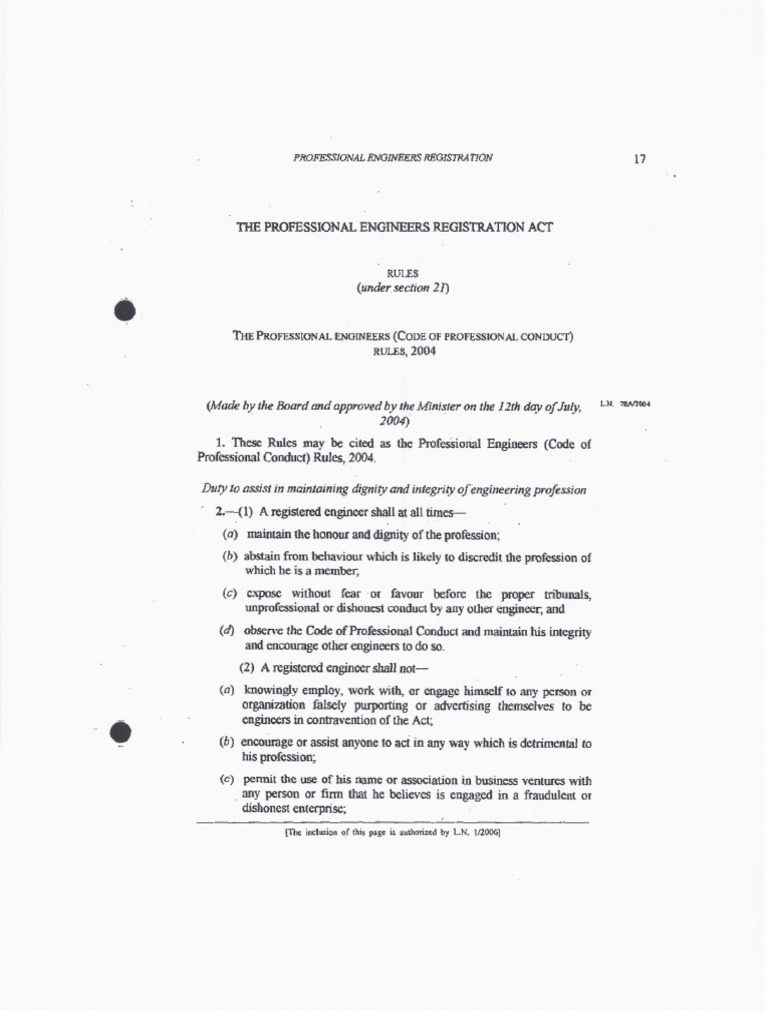 Prof Eng Reg Act Code Conduct | PDF