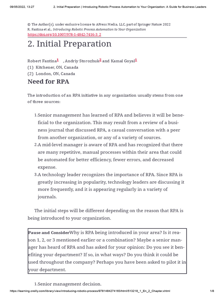 Initial Preparation: Need For RPA | PDF | Automation | Business