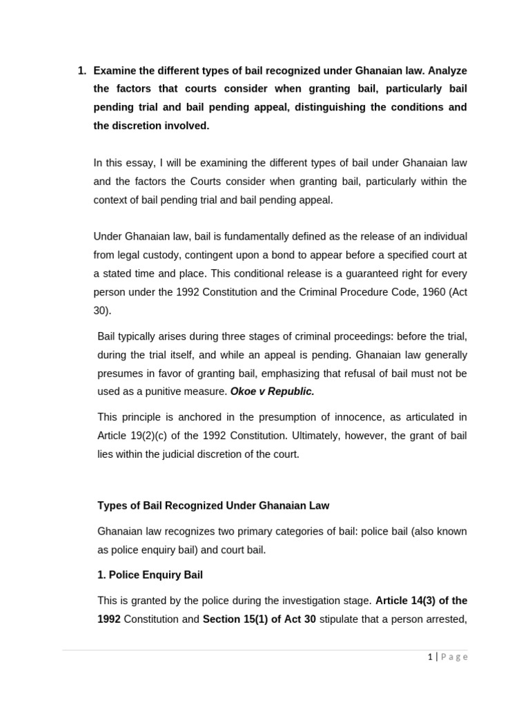 Types of Bail Under Ghanaian Law | PDF | Bail | Criminal Law