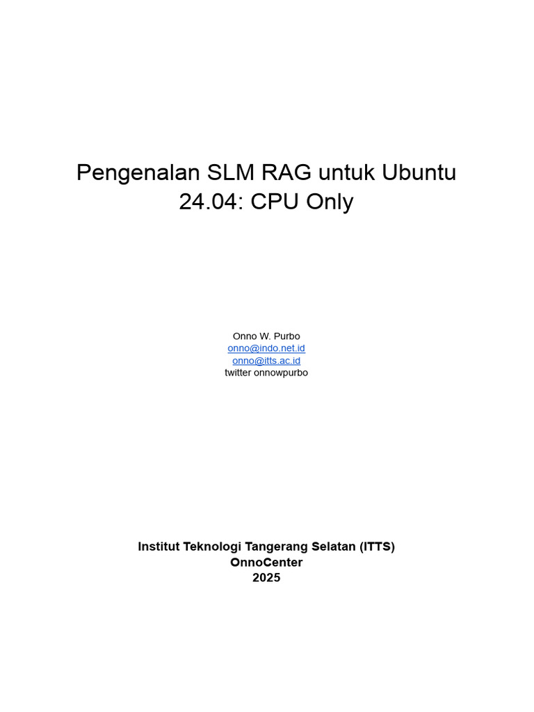 Onno W. Purbo, Introduction SLM Dengan RAG Untuk Ubuntu 24.04, 2025 | PDF