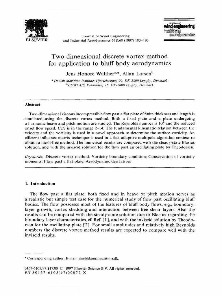 Two Dimensional Discrete Vortex Methods For Applicaiton To Bluff Body ...