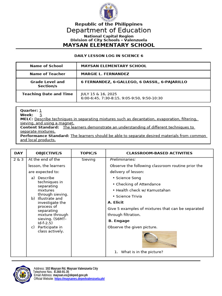 Sieving Techniques in Science 6 | PDF | Mixture