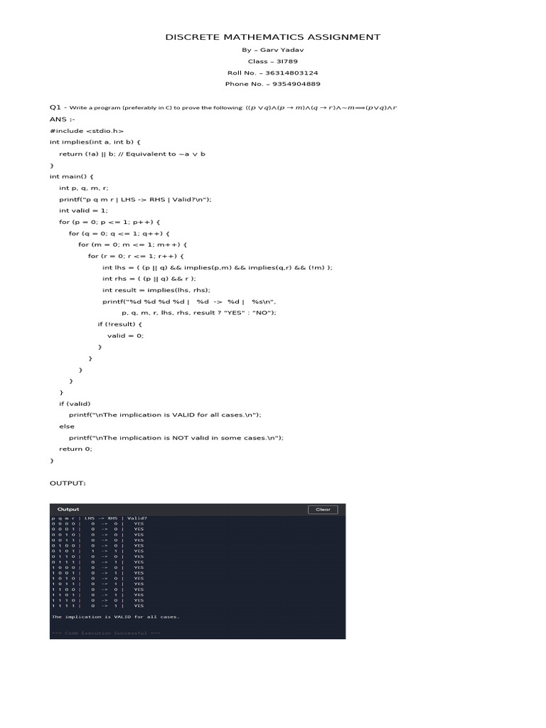 Discrete Mathematics Assignment | PDF