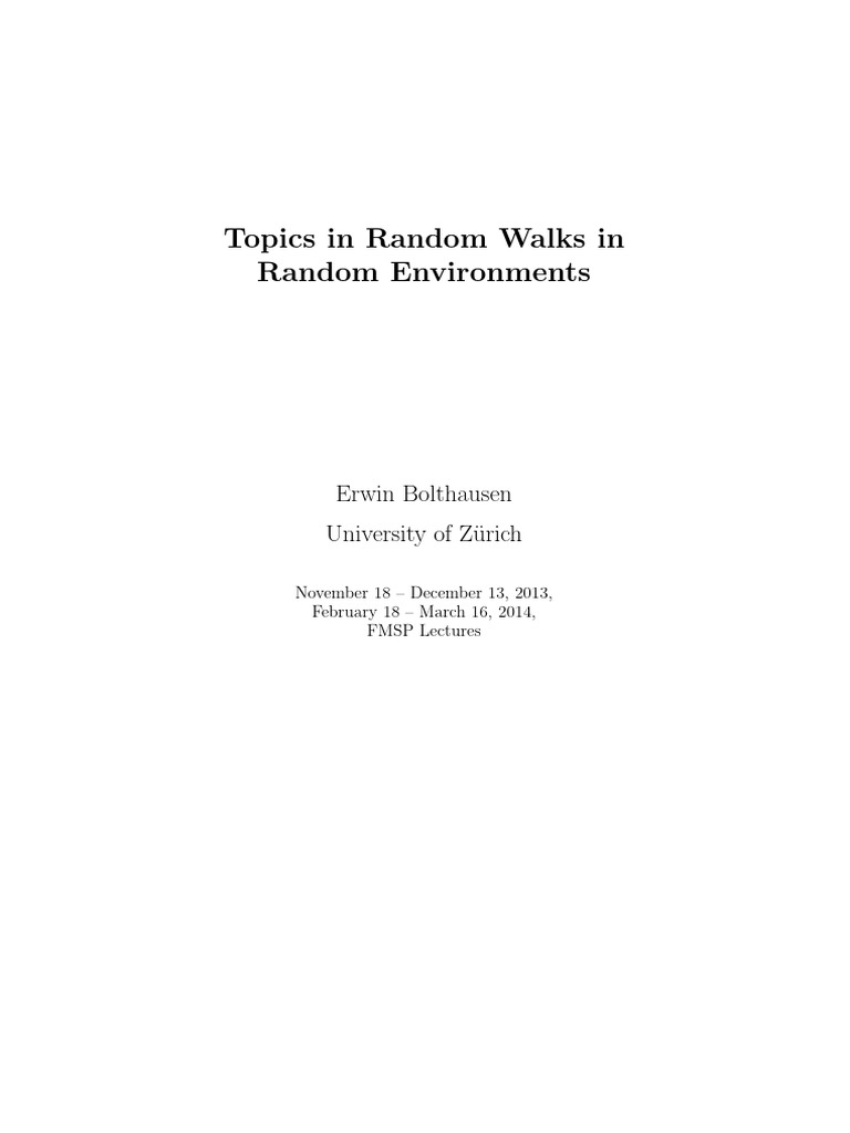 Random Walks in Random Environments | PDF | Markov Chain | Mathematical ...