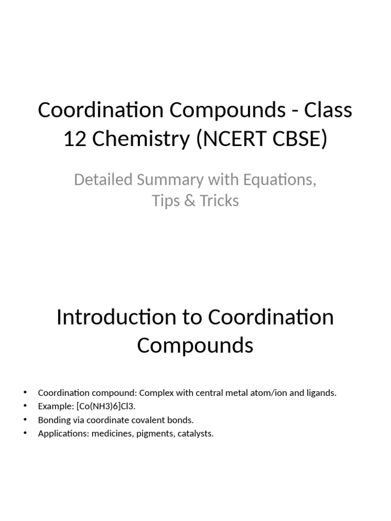 Coordination Compounds Summary | PDF | Coordination Complex | Ligand