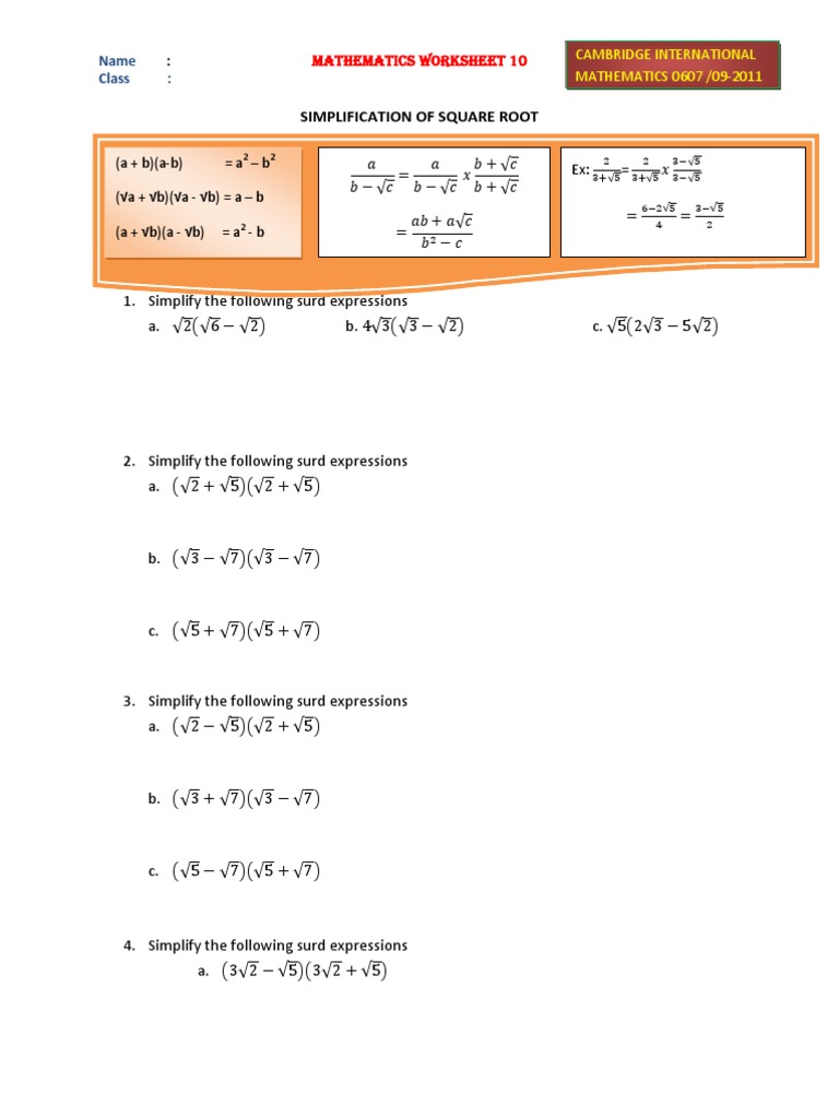 Simplifying Square Roots Worksheet | PDF | Teaching Methods & Materials