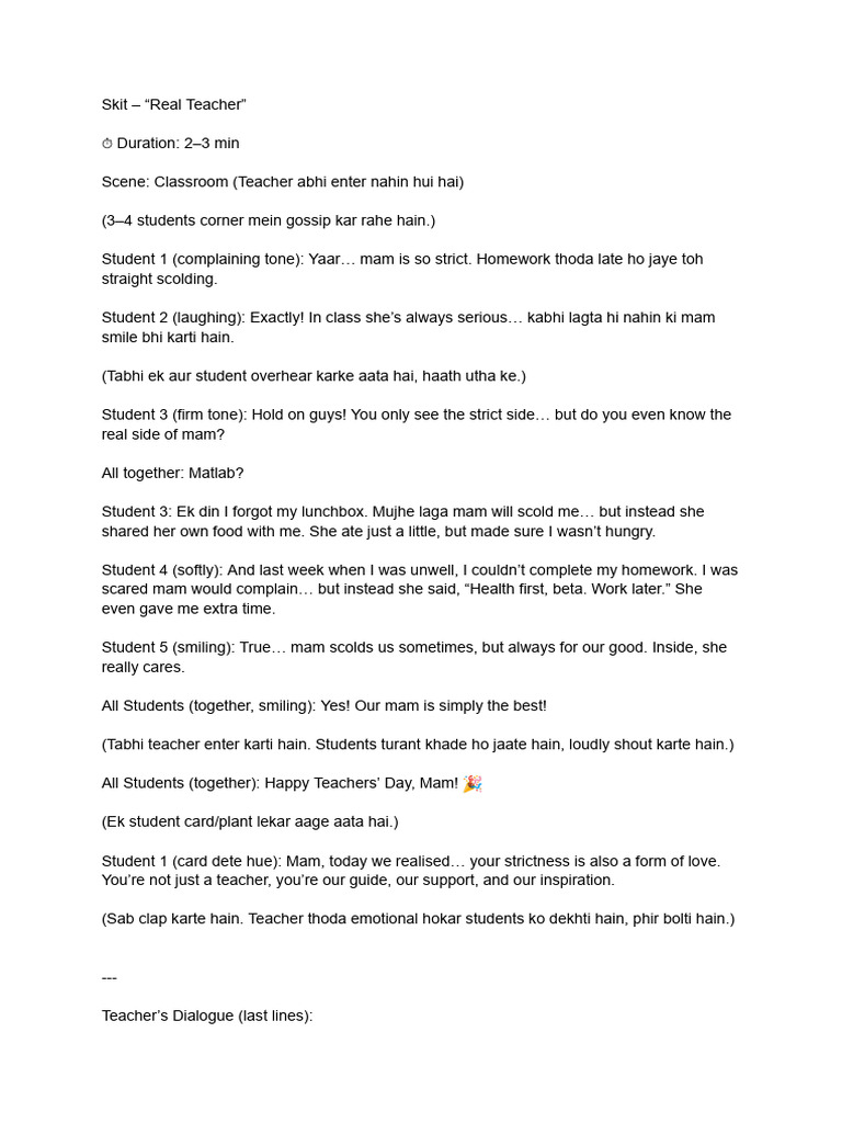 Skit - "Real Teacher" | PDF