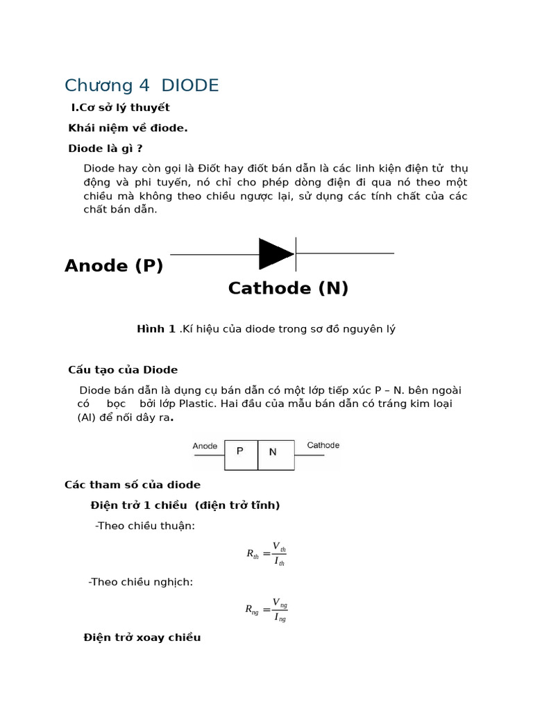 Chương 4 DIODE: Anode (P) Cathode (N) | PDF