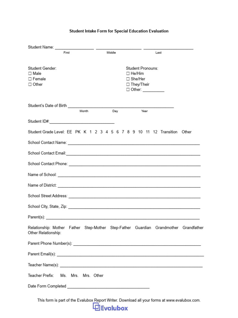 Speech Language Evaluation Student Intake Form 1 | PDF