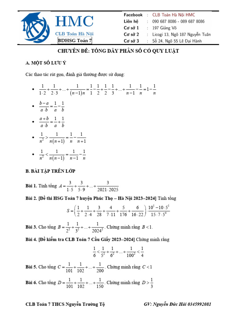 Tong Day Phan So Co Quy Luat | PDF