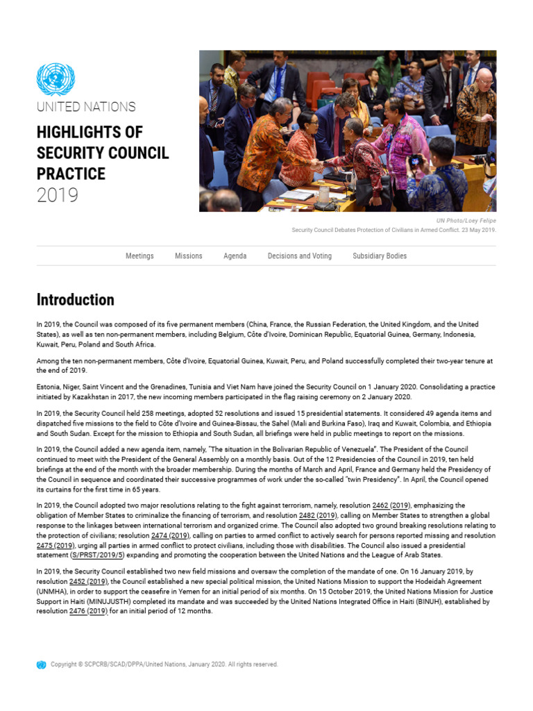 2019 UN Security Council Highlights | PDF | United Nations Security ...