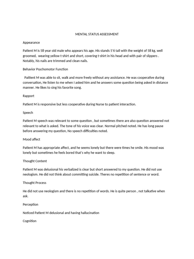 Mental Status Assessment of Patient M | PDF