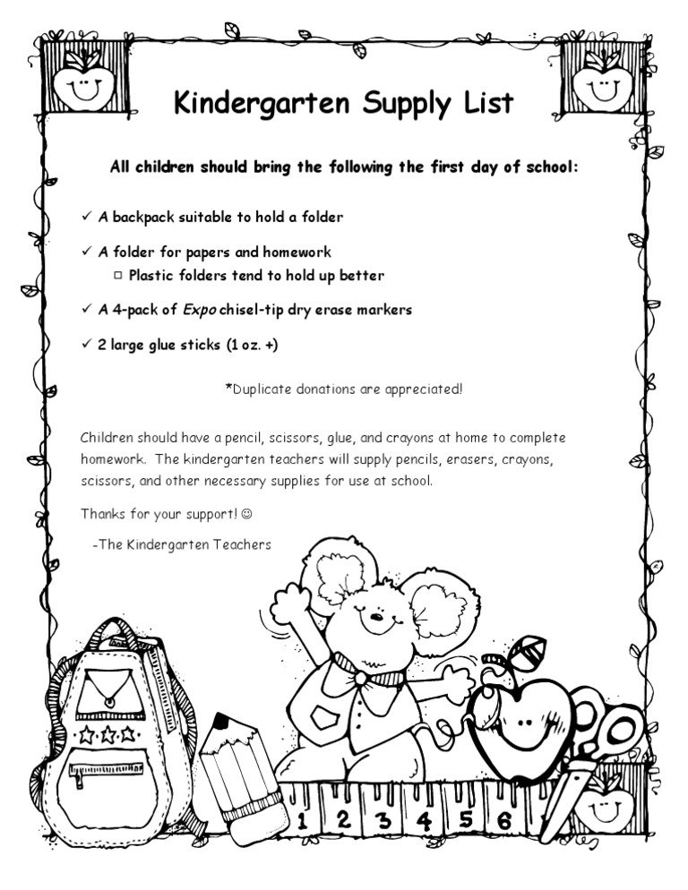 Kindergarten Supply List | PDF