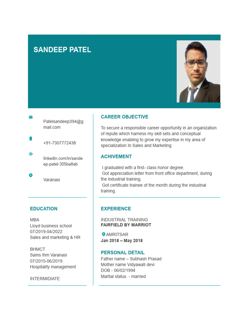Sandeep Patel CV Hotel 2 | PDF