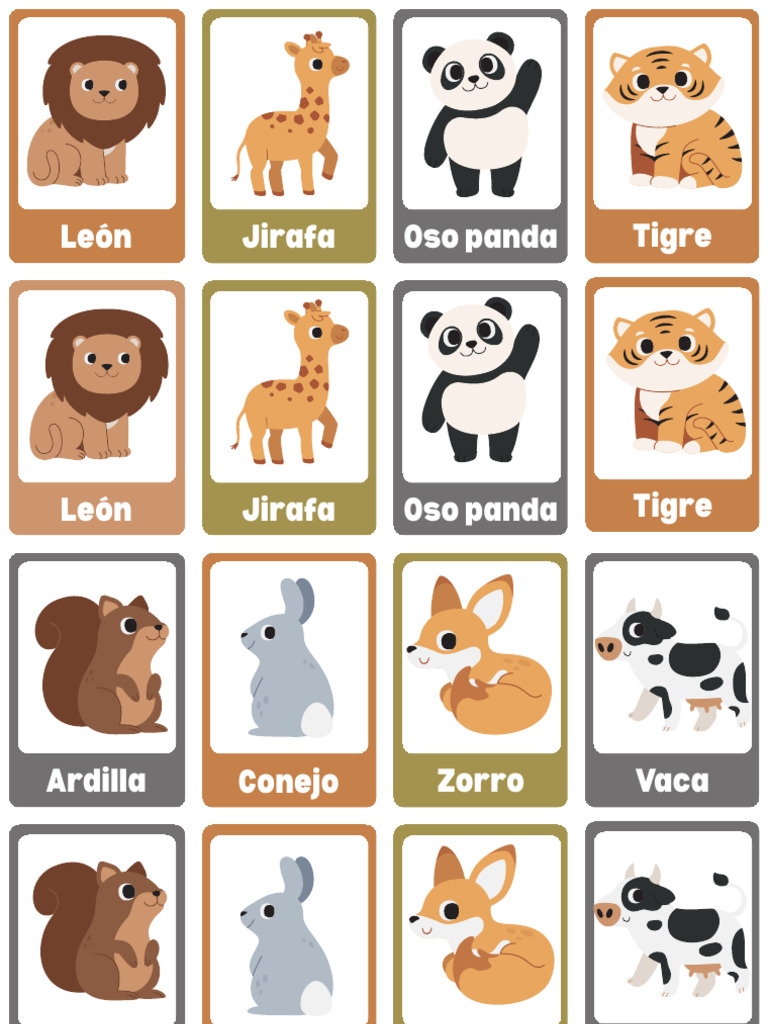 Tarjetas Educativas de Animales Ilustrativo Colorido PDF | PDF