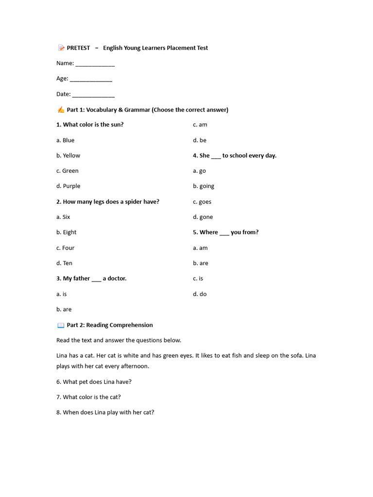 Pretest English Club | PDF
