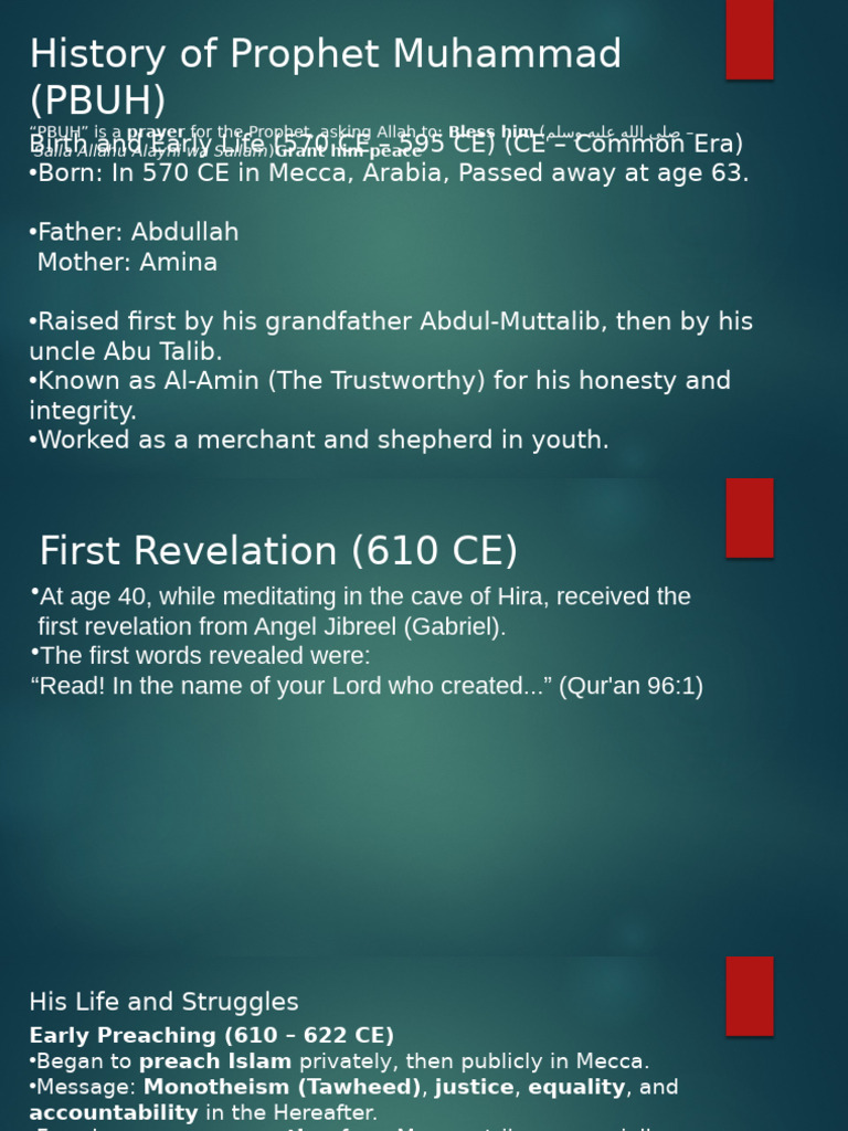 Presentation ON Prophet Muhamad | PDF | Muhammad | Mecca