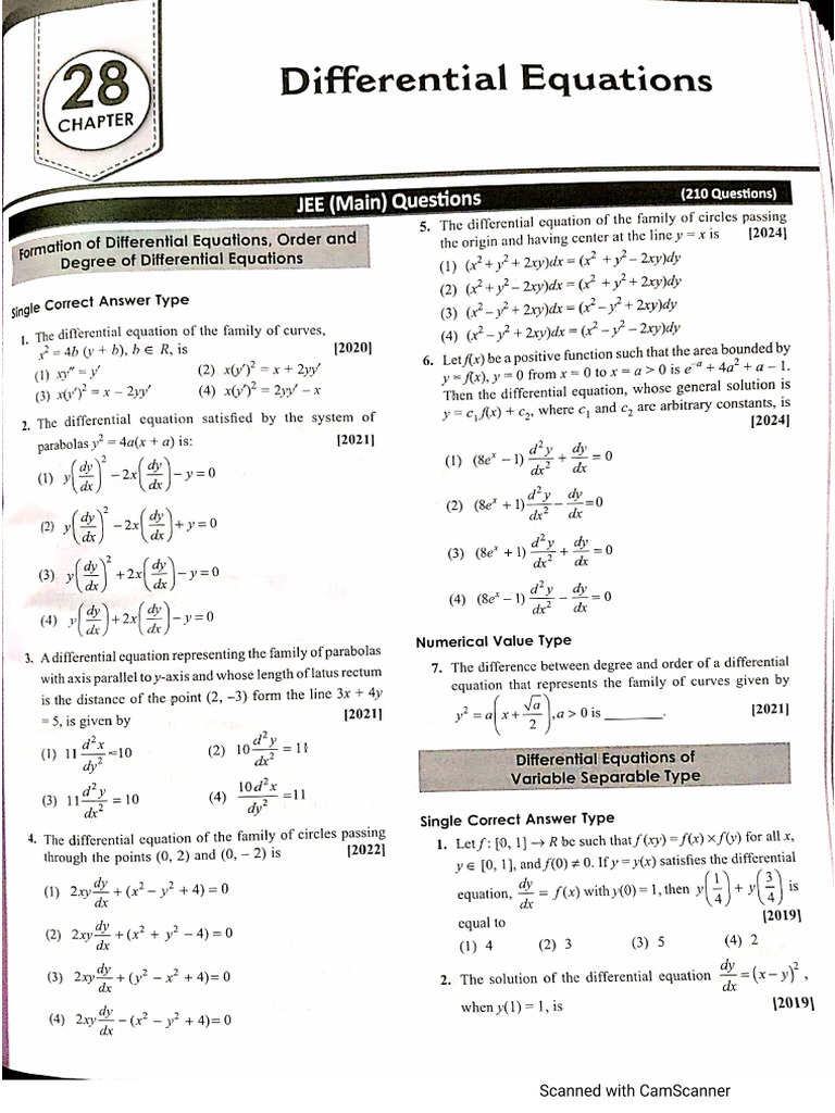 Pyqs Jee Differential Equations | PDF