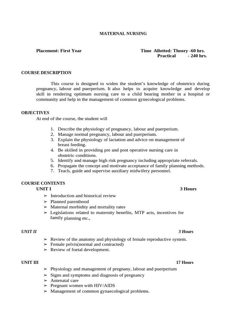 Maternal Nursing Course Overview | PDF | Childbirth | Postpartum Period