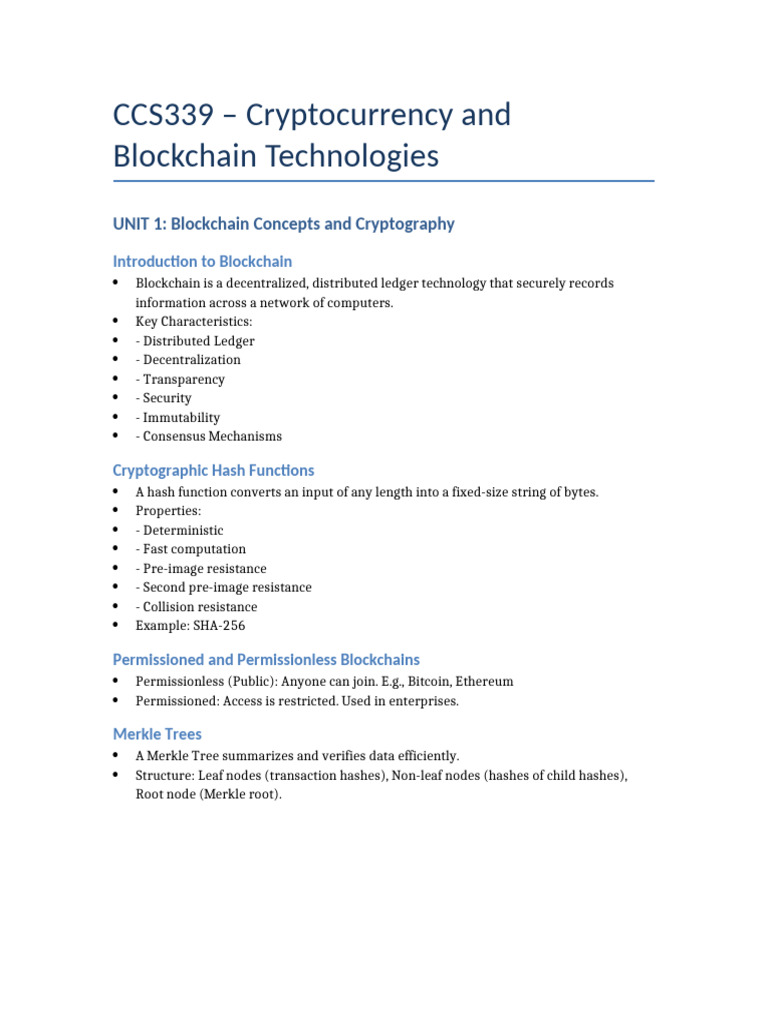 CCS339: Blockchain & Cryptocurrency Overview | PDF | Cryptocurrency ...