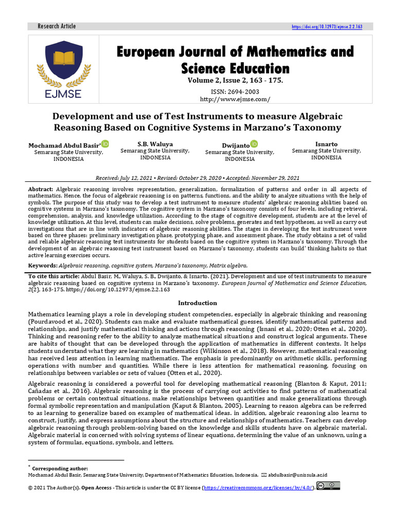 European Journal of Mathematics and Science Education | PDF | Algebra ...