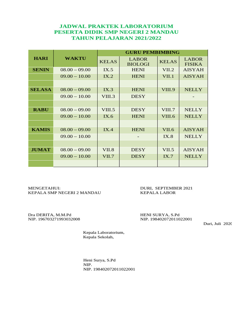 JADWAL PRAKTEK LABORATORIUM | PDF