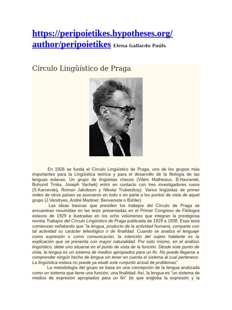 El Círculo Linguistico de Praga Roman Jakobson | PDF | Lingüística ...