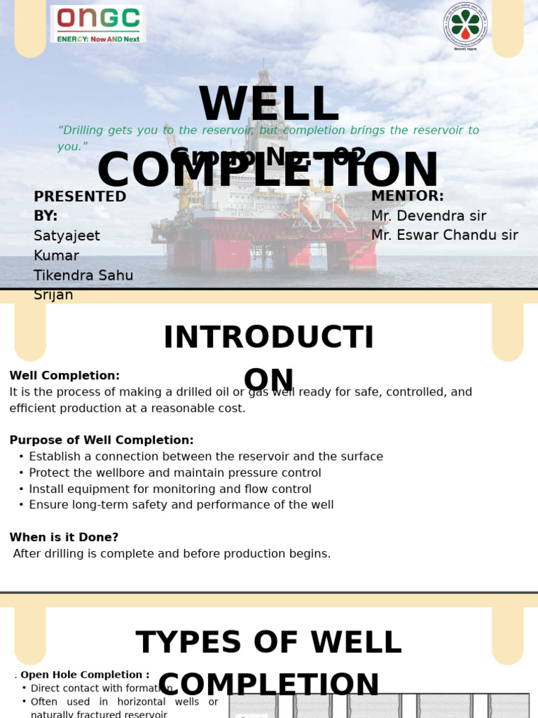 Well Completion Project | PDF | Casing (Borehole) | Oil Well