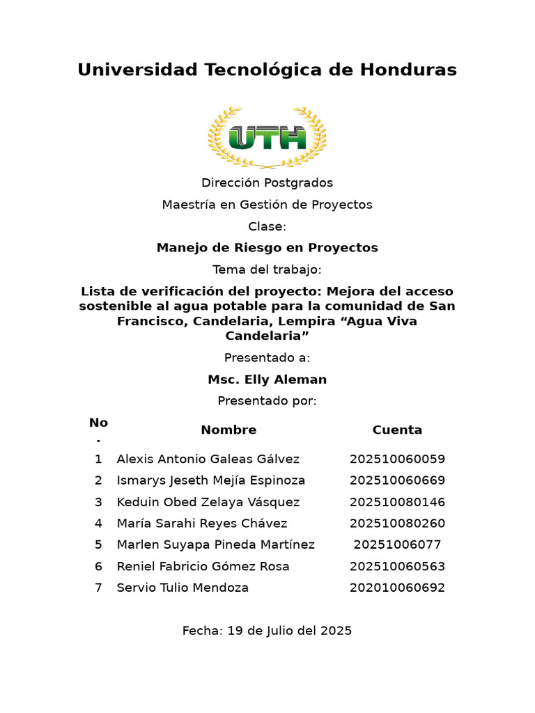 Cheklist Grupo3 | PDF | Agua potable | Agua
