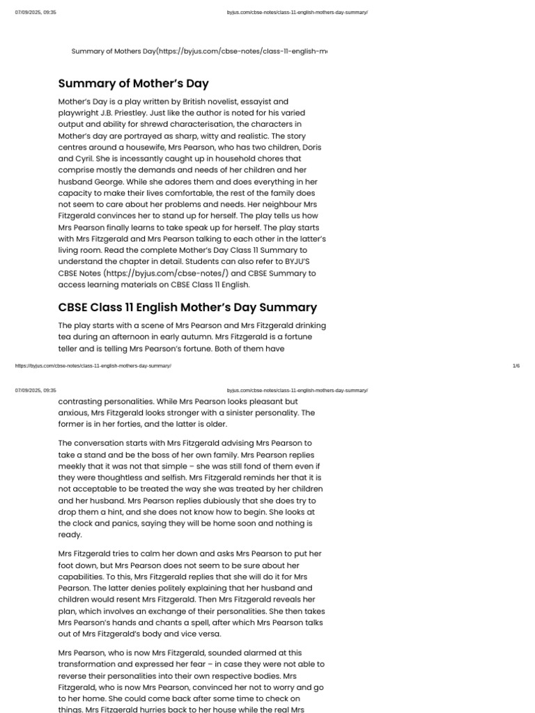 cbse-notes_class-11-english-mothers-day-summary_ | PDF